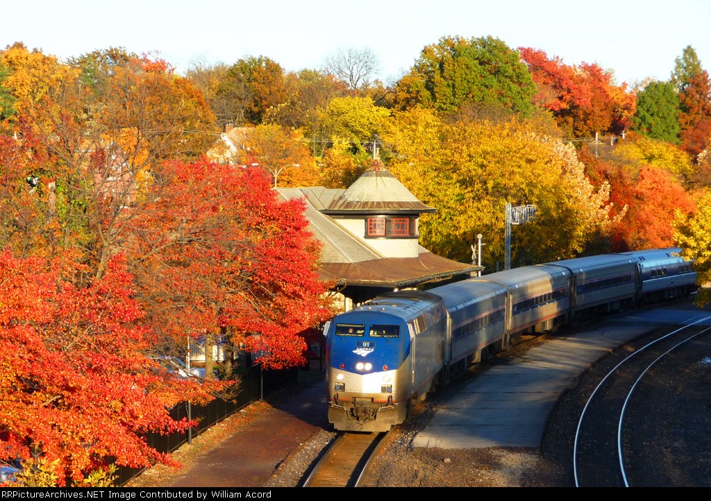 Westbound Amtrak "Missouri River Runner' amidst beautiful fall colors at their peak